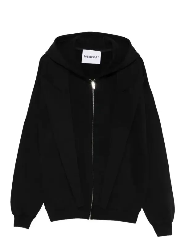 MEDEEA Lapel Zip Hoodie Jacket - Black