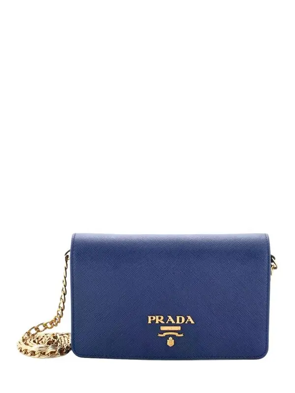 Prada Saffiano Leather Chain Wallet Crossbody Bag - Blue