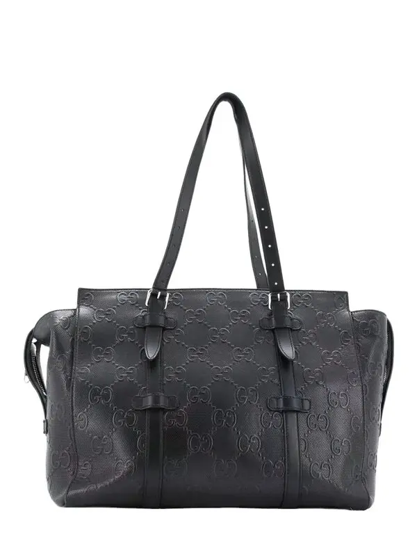 Gucci Embossed Leather Gg Tote Bag - Black
