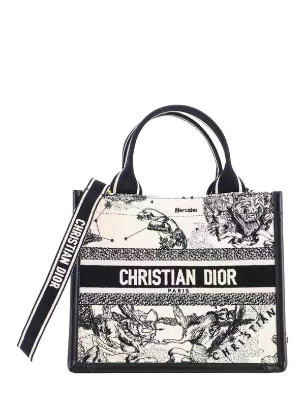 Dior Embroidered Canvas Small Tote Bag With Strap - Black