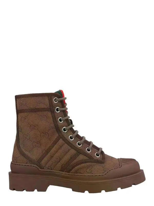 Gucci Gg-pattern Lace-up Boots - Brown