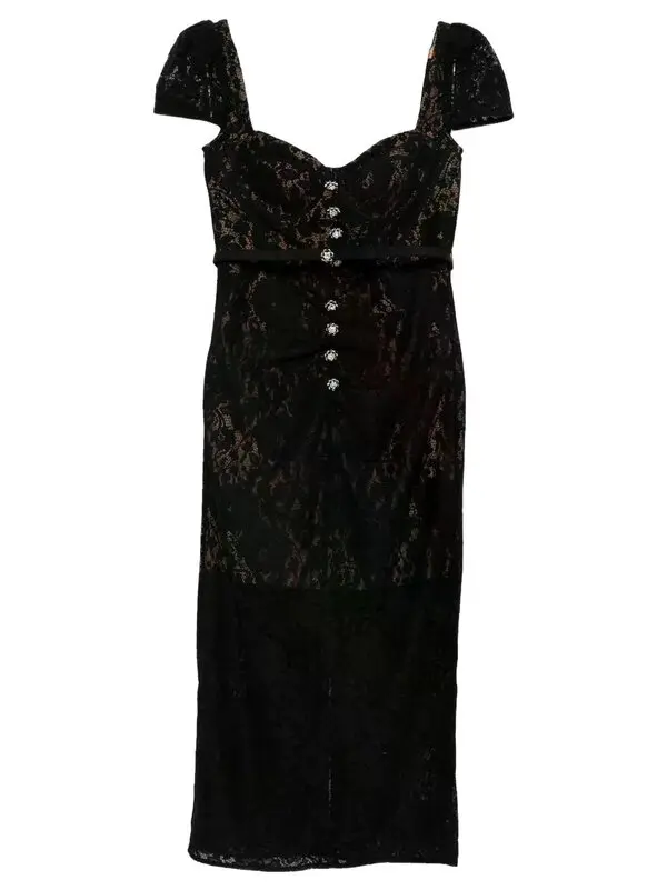 SELF-PORTRAIT Lace Button Midi Dress - Black