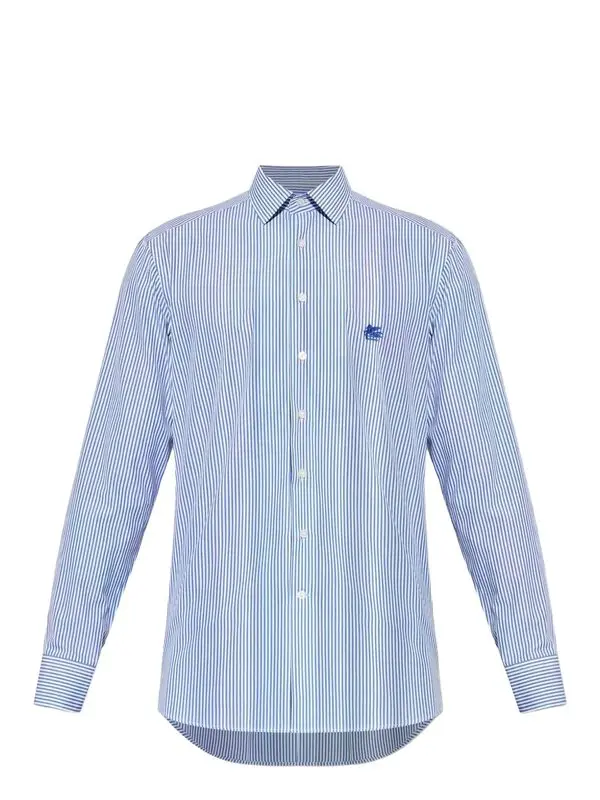 Etro Striped Logo-embroidered Shirt - Blue