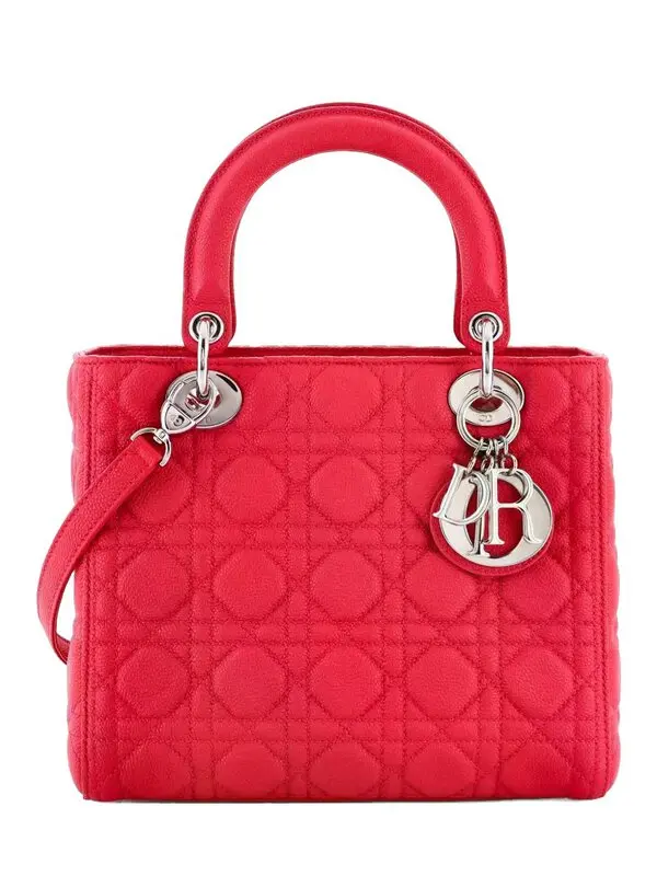 Dior Lady Bag Cannage Quilt Grained Calfskin Medium Satchel - Pink