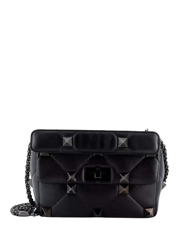 Valentino Garavani Roman Stud Flap Bag Quilted Leather Medium Crossbody Bag - Black