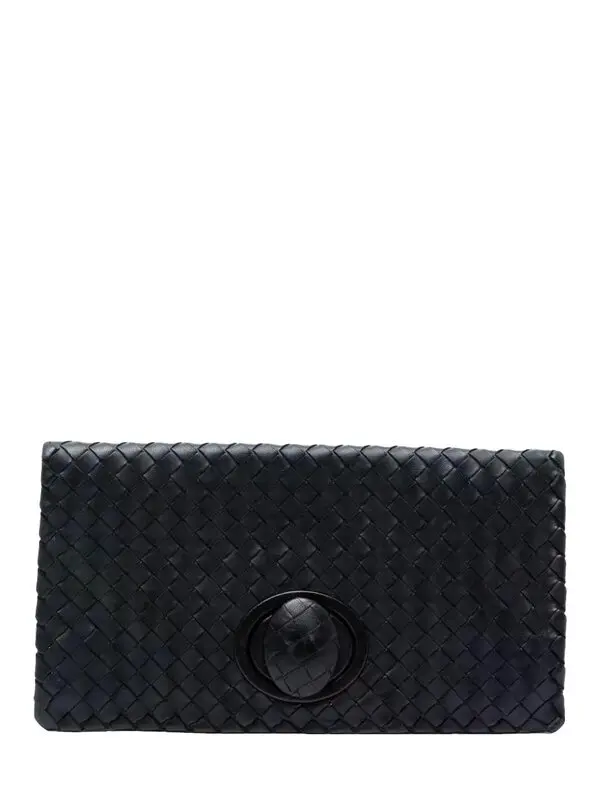 Bottega Veneta Nappa Intrecciato Turn Lock Clutch Bag - Black