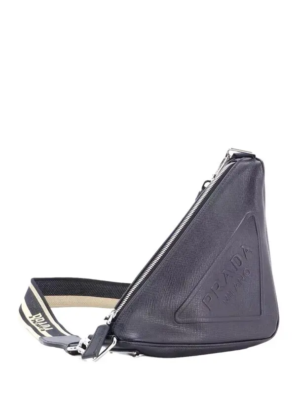 Prada Triangle Logo Zip Soft Leather Crossbody Bag - Black