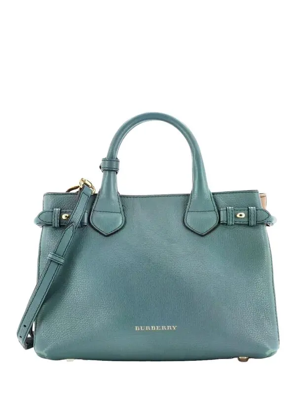 Burberry Banner Leather And House Check Canvas Small Tote Bag - Green