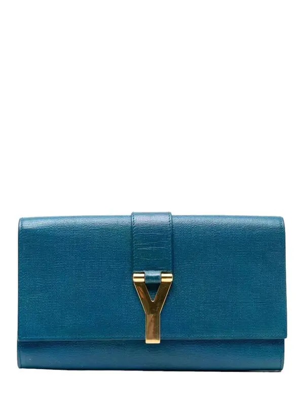 Saint Laurent Textured Leather Chyc Ligne Clutch Bag - Blue