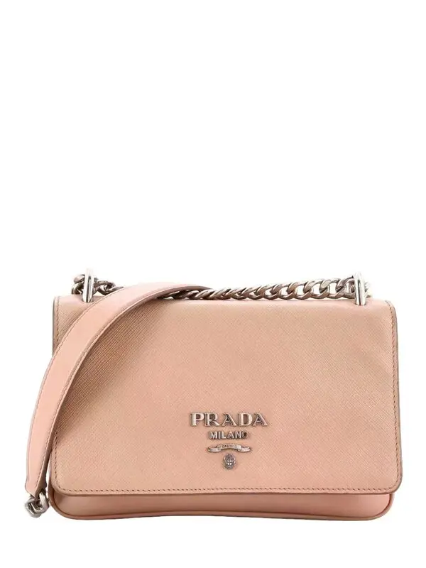 Prada Chain Flap Saffiano And Soft Calf Small Crossbody Bag - Neutrals