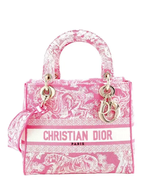 Dior Toile De Jouy Lady D-lite Embroidered Canvas Tote Bag - Pink