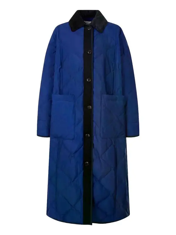 STUDIO TOMBOY Corduroy-collar Quilted Coat - Blue