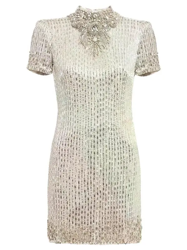 Jenny Packham Kitty Sequin-embellished Turtleneck Mini Dress - Silver