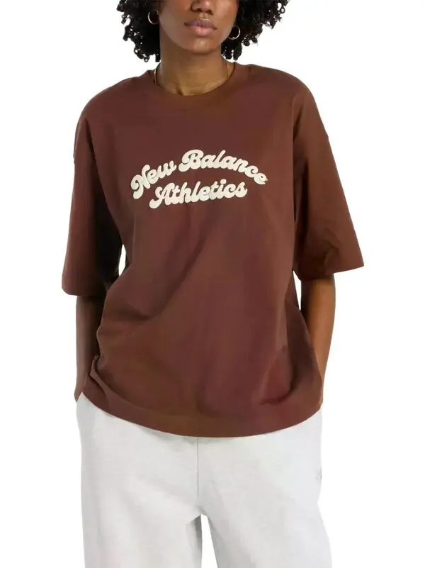 NEW BALANCE Linear Heritage Logo-print T-shirt - Brown