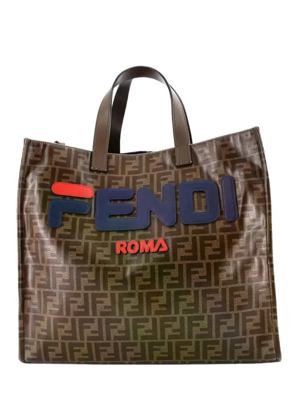 Fendi Mania Logo Shopper Zucca Coated Canvas Large Tote Bag - Brown