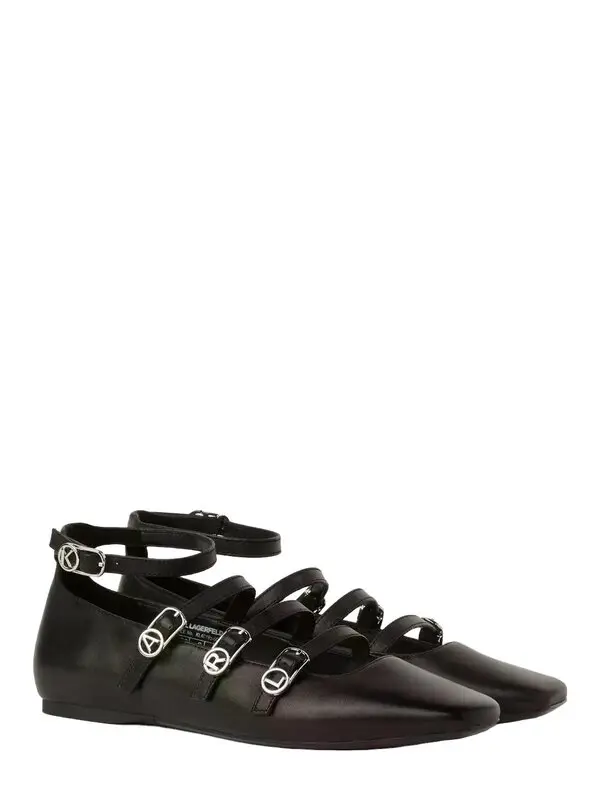 Karl Lagerfeld Konnie Buckle Strap Flats - Black