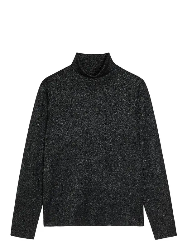Eileen Fisher Metallic-weave Merino Wool Turtleneck Top - Black