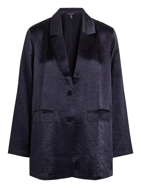Eileen Fisher Crinkled Satin Blazer - Dark Blue