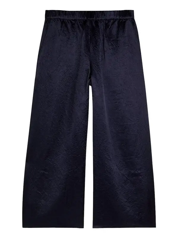 Eileen Fisher Crinkled Wide-leg Satin Trousers - Dark Blue
