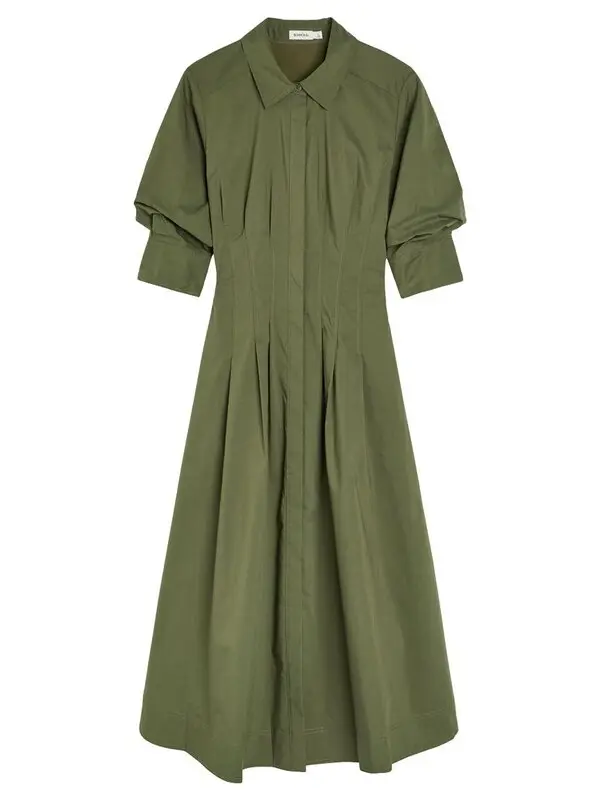 Simkhai Pintucked Cotton-blend Poplin Midi Shirt Dress - Khaki