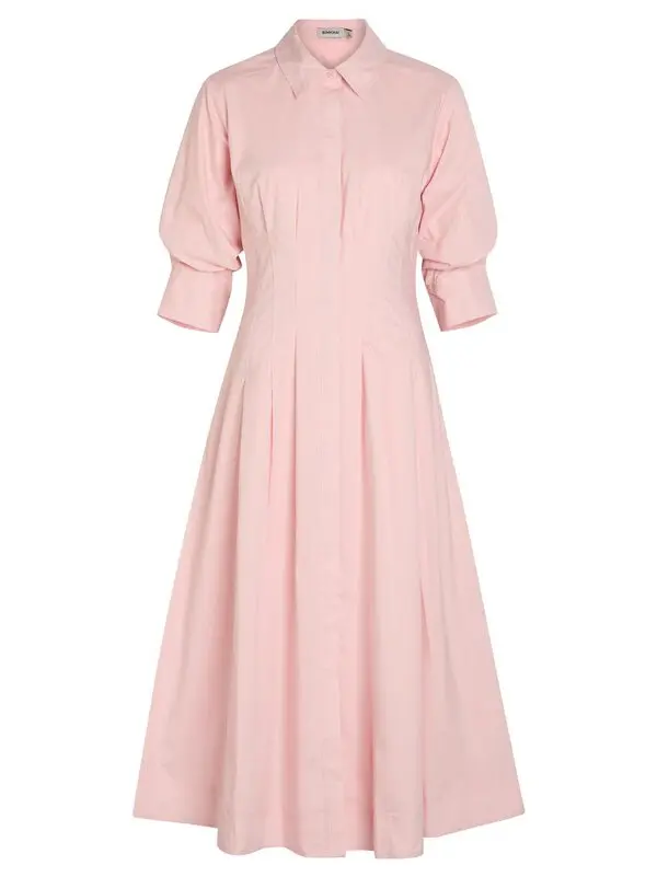 Simkhai Pintucked Cotton-blend Poplin Midi Shirt Dress - Light Pink