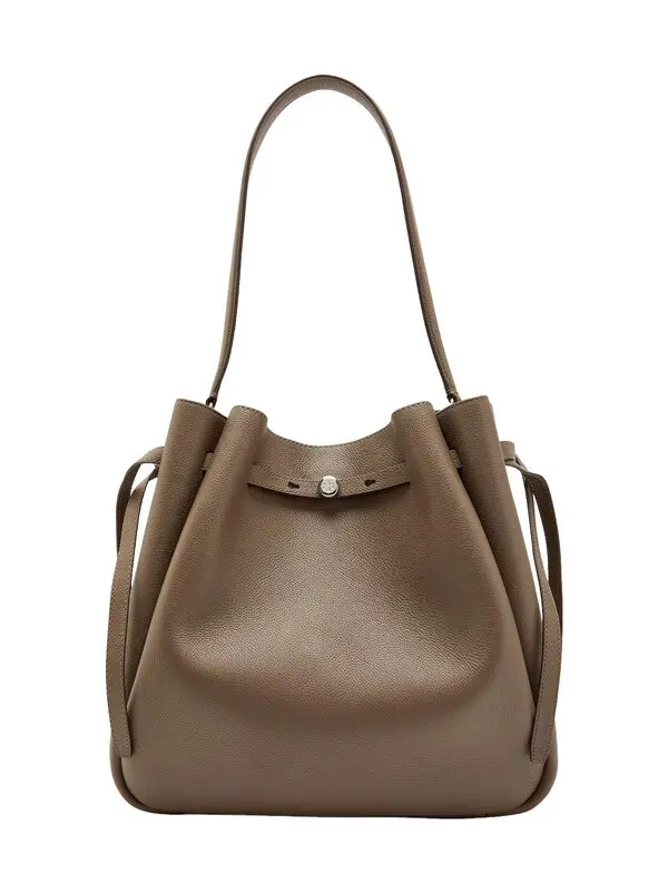Tory Burch Romy Large Grained Leather Bucket Bag - Taupe