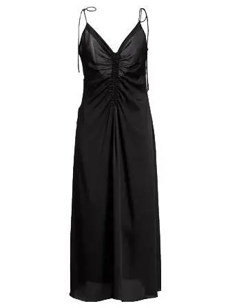Sandro Gathered Slip Midi Dress - Black