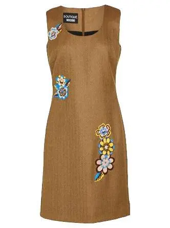 Moschino Mini Dress Camel Virgin Wool - Beige