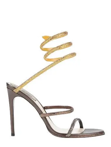 Rene Caovilla Satin Sandals With Crystal Appliqués - Brown