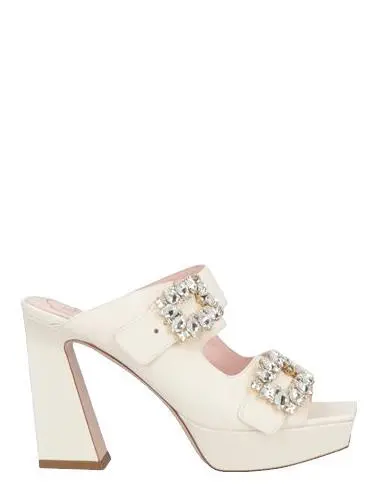 ROGER VIVIER Cream Leather Sandals With Crystals - White