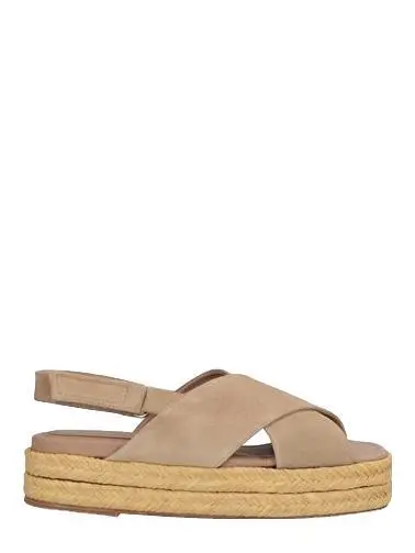 PALOMA BARCELO Leather Raffia Flatform Sandals - Beige