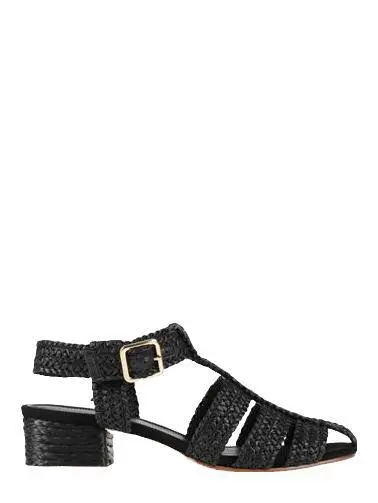 PALOMA BARCELO Natural Raffia Sandals - Black