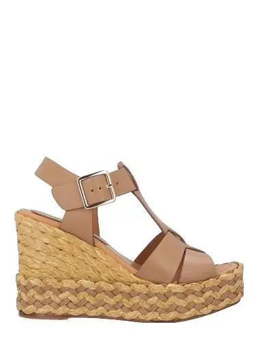 PALOMA BARCELO Raffia And Leather Wedge Sandals - Beige