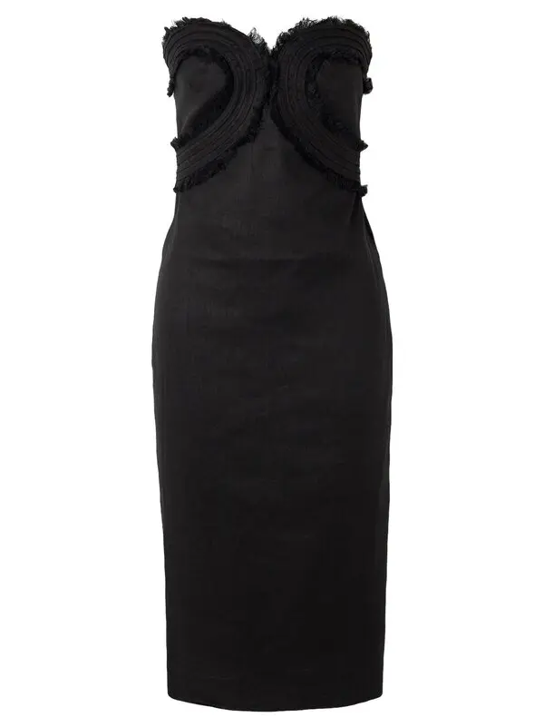 ANDRES OTALORA Playa De Ti Frayed Linen Midi Dress - Black