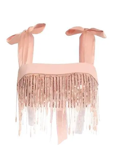 Elisabetta Franchi Polyamide And Silk Crop Top With Sequins And Beads - Blush
