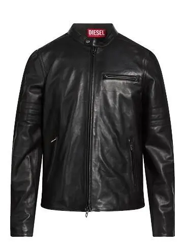 Diesel Biker Jacket In Lambskin And Cotton - Black