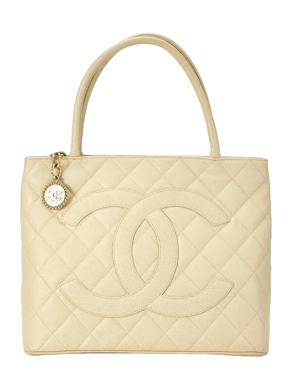 Chanel Quilted Caviar Medallion Tote - Cream