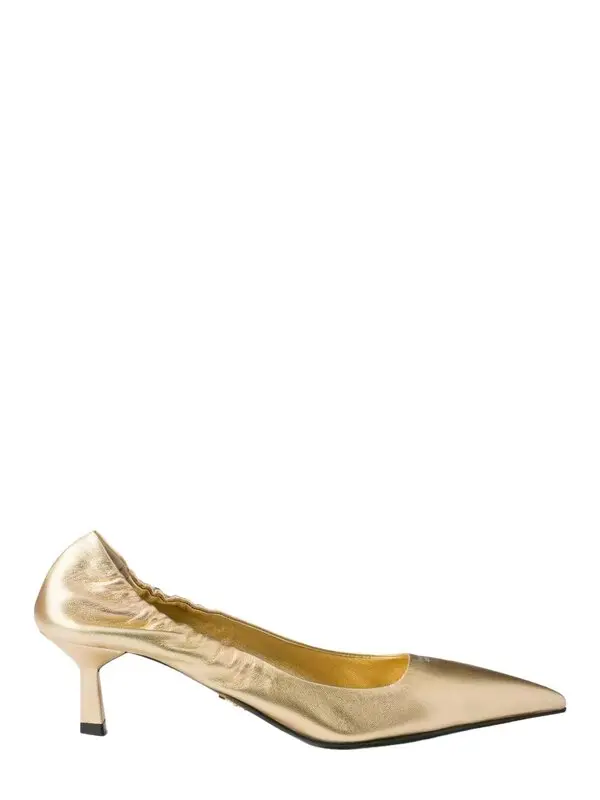 Prada 55mm Ruched Leather Heeled Pumps - Yellow