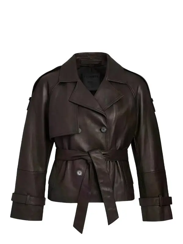 ALLSAINTS Reed Cropped Leather Jacket - Brown