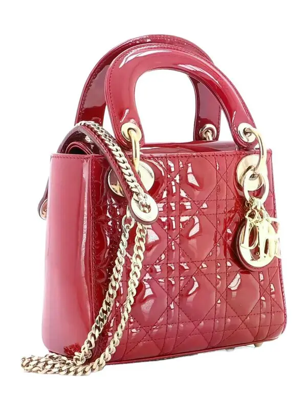 Dior Lady Chain Bag Cannage Quilt Patent Mini Satchel - Red