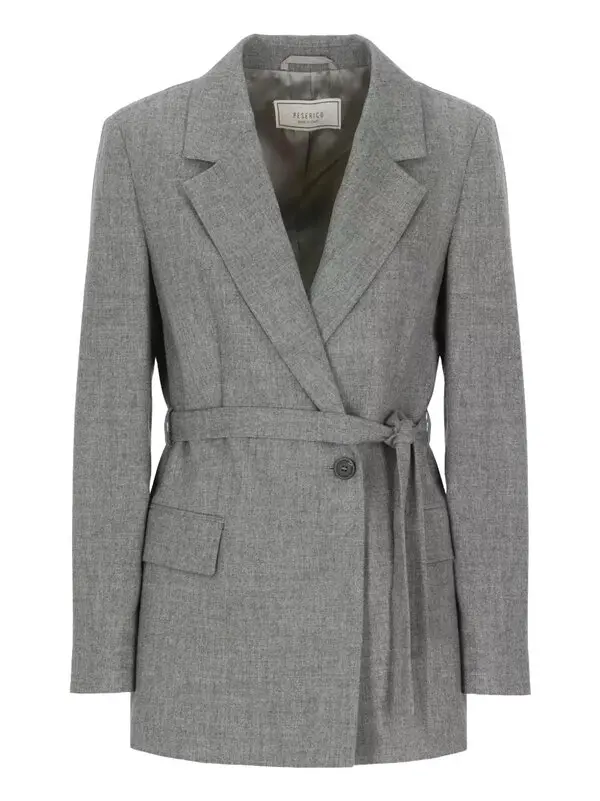 Peserico Belted Wool-blend Blazer - Grey