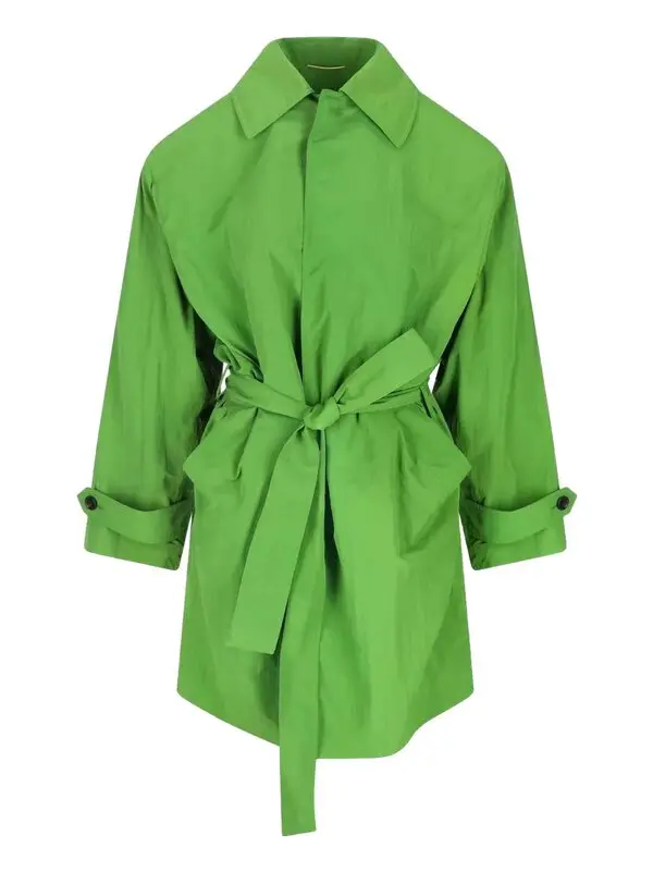 Saint Laurent Taffeta Piped Pockets Coat - Green