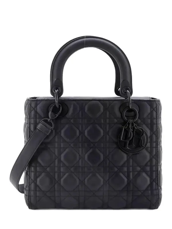 Dior Ultra Matte Lady Bag Cannage Quilt Calfskin Medium Satchel - Black