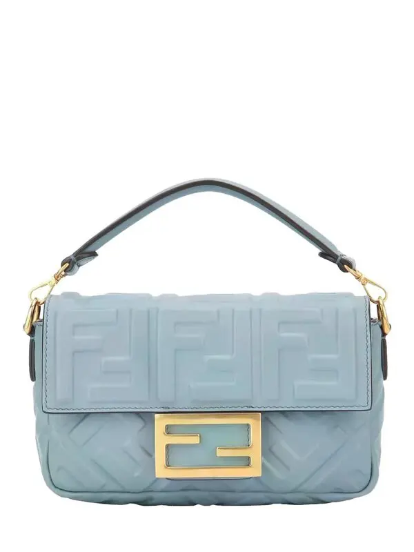 Fendi Mini Baguette Embossed-logo Shoulder Bag - Blue