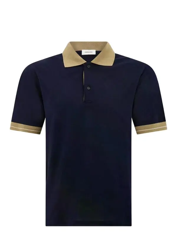FERRAGAMO Contrasting Stripe Short Sleeve Polo Shirt - Blue