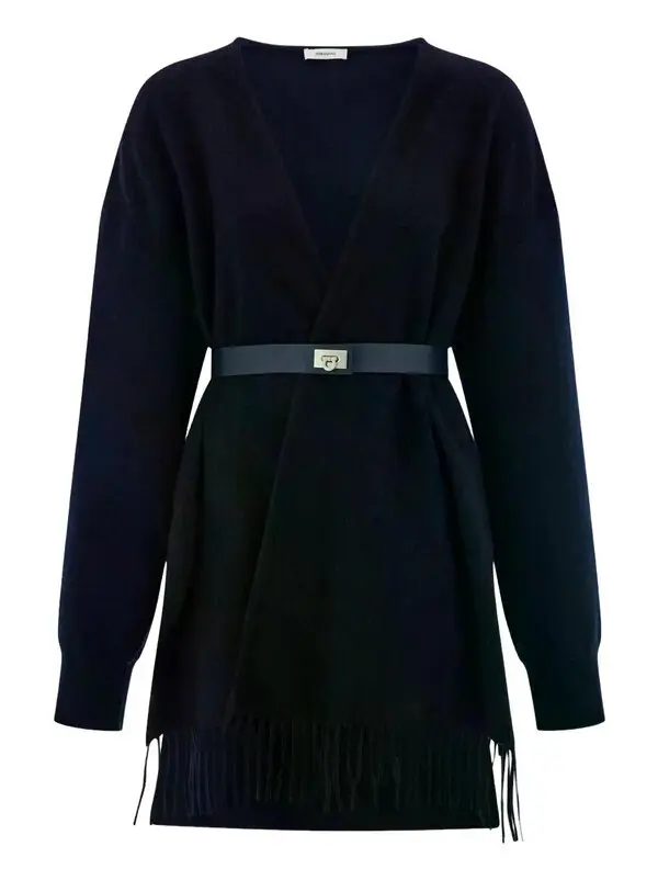 FERRAGAMO Fringed Belted Cardigan - Blue