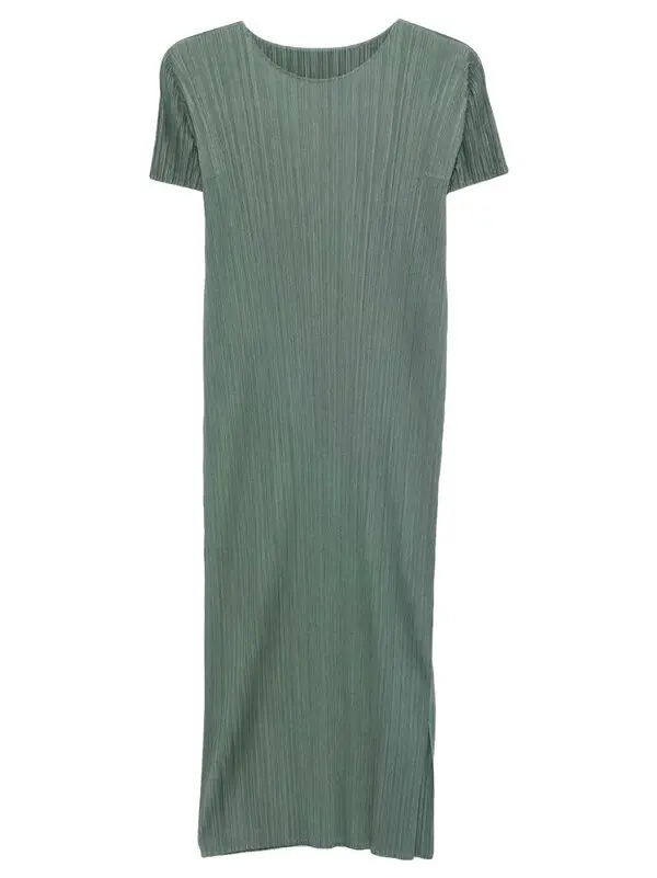 Issey Miyake Pleated Short-sleeve Dress - Green