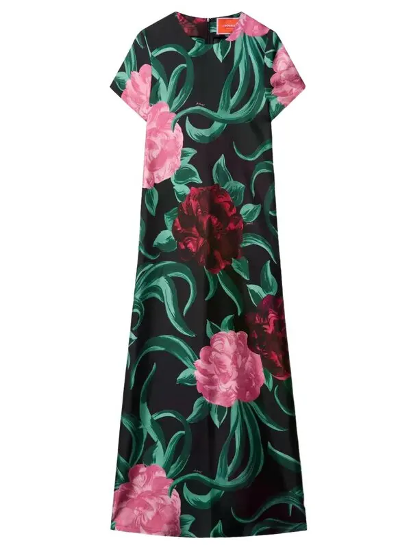 La DoubleJ Swing Floral Midi Dress - Black