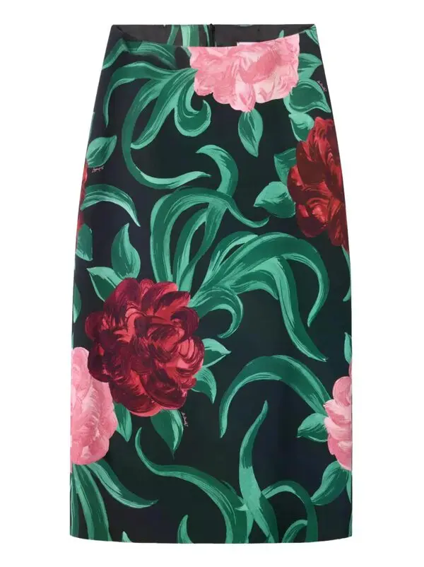 La DoubleJ Floral Print Midi Skirt - Black