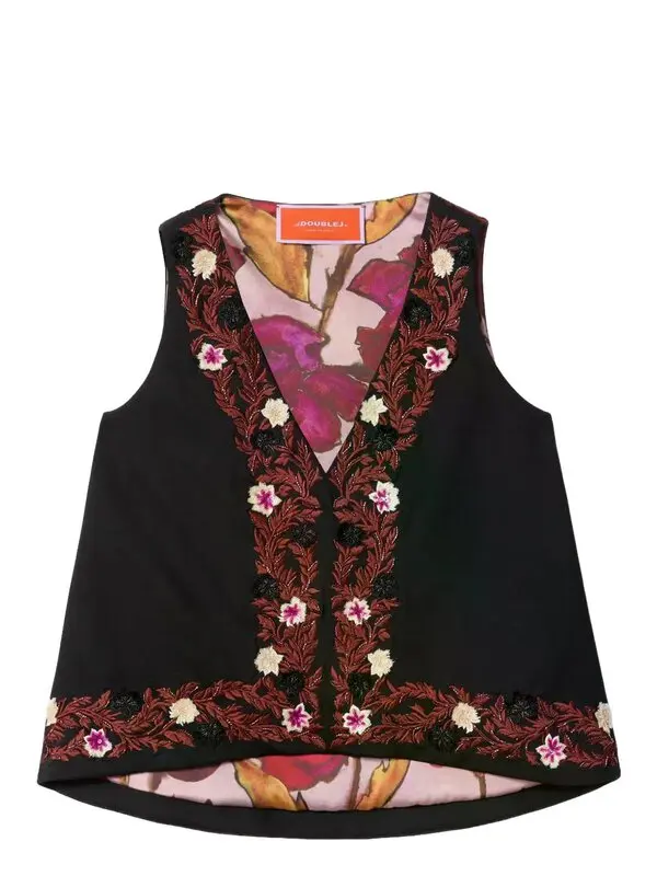 La DoubleJ Scala Floral V-neck Top - Black
